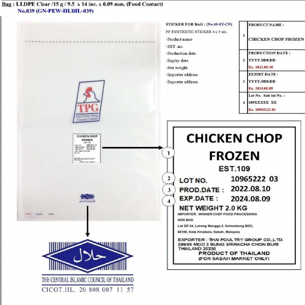CHICKEN CHOP FROZEN | สำนักงานคณะกรรมการกลางอิสลามแห่งประเทศไทย